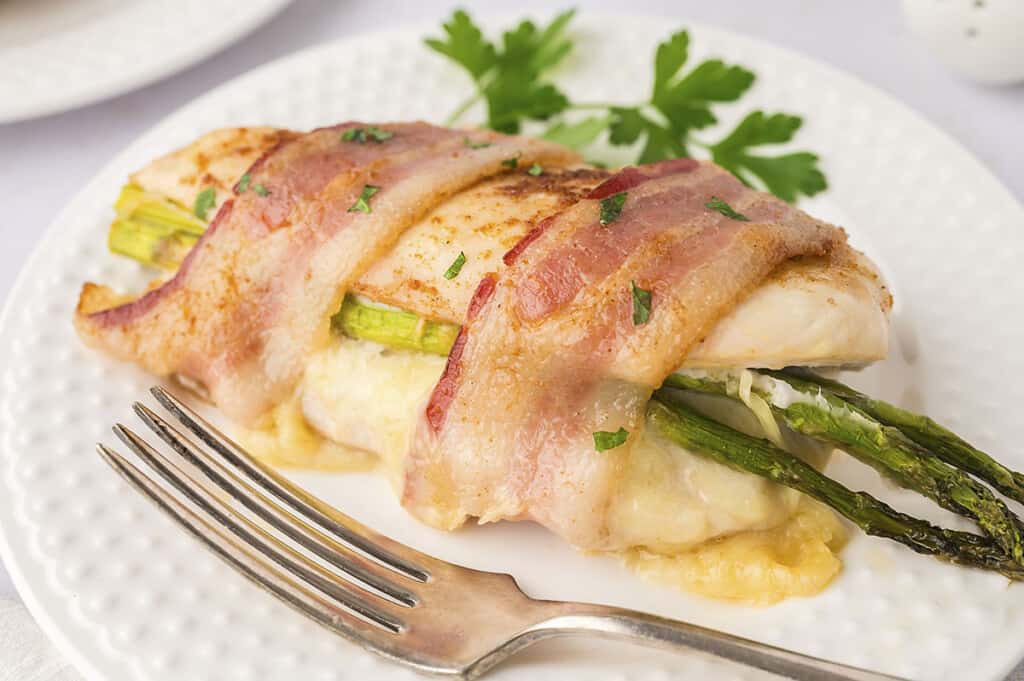 Bacon Wrapped Asparagus Stuffed Chicken | That Low Carb Life