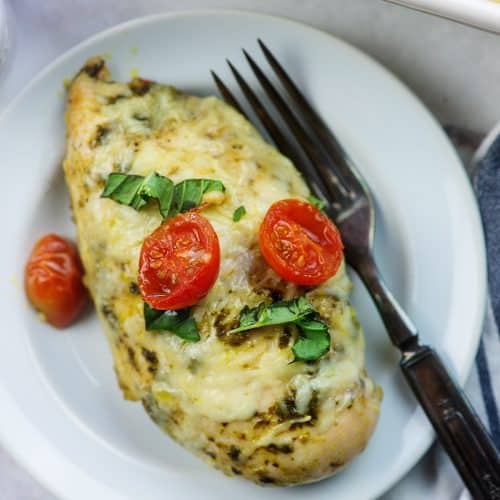 Cheesy Pesto Chicken Bake Recipe | That Low Carb Life